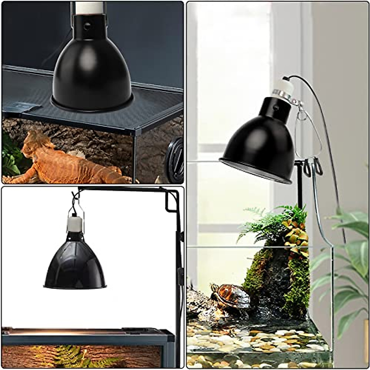 Reptile Light Fixture Heat Lamp for Turtle,5.5Inch Reptile Deep Dome Fixture with E26 Lamp Bulbs 150W*2 UVA UVB Reflector with 360°Rotating Clips for Reptiles,Turtles,Chicken,Snakes,Lizards