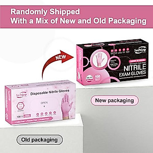 SwiftGrip Pink Disposable Exam Gloves, X-Small, 100-ct Box, Powder-Free, Latex-Free, Medical Grade Gloves for Cleaning & Esthetician