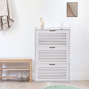 DYRABREST White Shoe Cabinet 3-Layer Shoe Rack Organizer with 3 Flip Drawers Modern Shoe Storage Cabinet Ultra-Thin Shoe Shelves Free Standing Shoe Rack for Entryway Hallway Bedroom