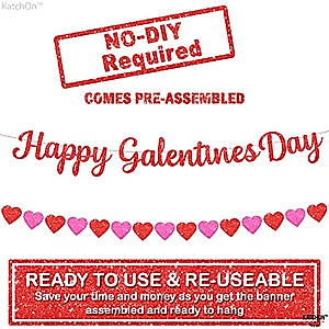 Glitter, Red Happy Galentines Day Banner - 2 Strings, No DIY | Happy Galentines Day Decorations | Galentines Day Party Favors for Be My Galentine Decor | Galentine's Day Decorations, Galentines Décor