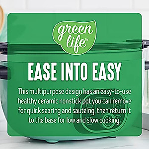 GreenLife Cook Duo Healthy Ceramic Nonstick 6QT Slow Cooker, PFAS-Free, Digital Timer, Dishwasher Safe Parts, Turquoise