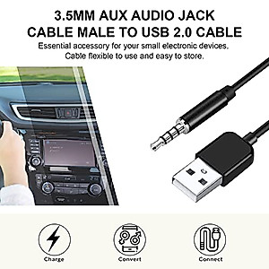 Coomoors USB to 3.5mm Jack Audio Adapter 2 Pack, Male AUX Audio Jack to USB 2.0 Male Charge Cable Adapter Cord for iPod Shuffle MP3 Player Headphones Speakers and Other Devices(3.3FT)