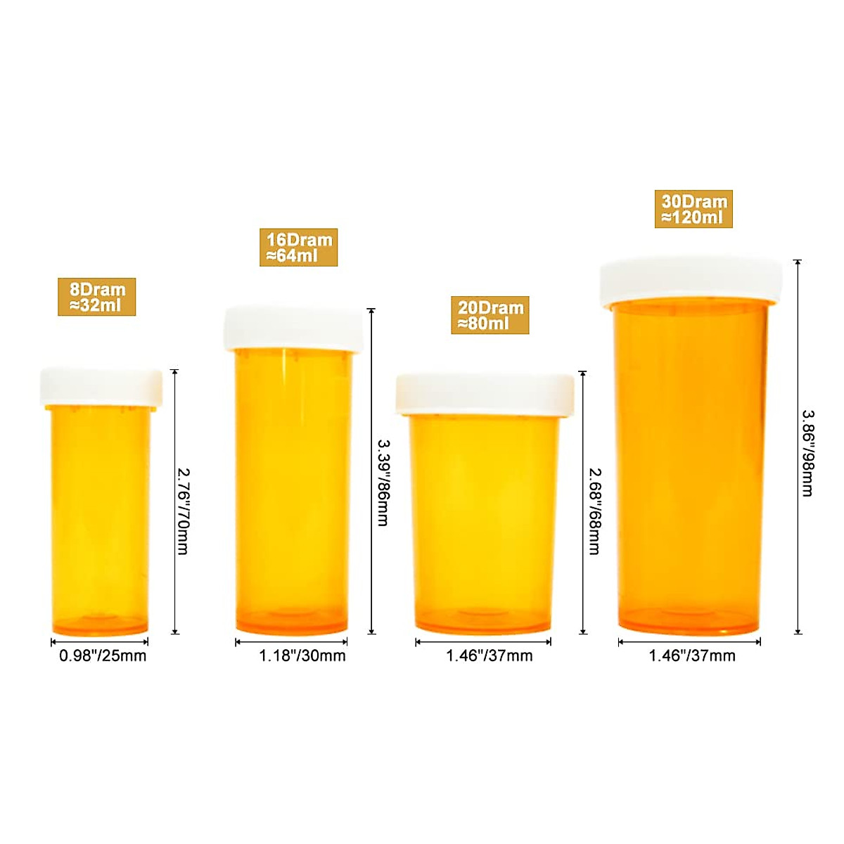 Pill Bottles with Child Resistant Cap, Prescription Vials - Push Down and Turn - Empty Medicine Plastic Containers Safety Cover for Personal Medication & Pharmacy (16dram, Amber, 12pcs)