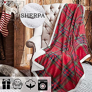 Tirrinia Christmas Blankets and Throws, Scotland, Soft Warm Cozy, Checkered Blanket Winter Cabin Throw, 50” x 60" Red & Green Buffalo Plaid