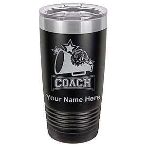 LaserGram 20oz Vacuum Insulated Tumbler Mug, Cheerleading Coach, Personalized Engraving Included (Black)