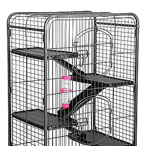 Yaheetech Multi Levels Rolling Large Ferret Cage - 52-inch Pet Chinchilla Bunny Squirrels Cage Small Animals Hutch w/ 3 Front Doors/Bowl/Water Bottle Black
