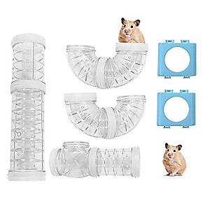 WishLotus Hamster Tubes with 2 Pipe Connection Plates, Adventure External Pipe Set Creative Transparent DIY Connection Tunnel Track to Expand Space Hamster Cage Accessories Hamster Toys (Clear)