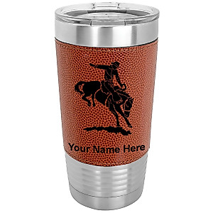 LaserGram 20oz Vacuum Insulated Tumbler Mug, Bronco Rider, Personalized Engraving Included (Faux Leather, Basketball Style)