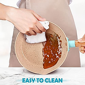 Sauce pan with Lid, 2.1 Quart Nonstick Small Pot, Induction Compatible Aluminum Cooking Pot with Silicone Spatula for Milk, Soup, Pasta, Egg, Rice (BLUE)