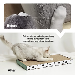 PAWSFANS Cat Scratcher Cardboard Scratch Pad with Box Durable Corrugate Scratching Board Kitty Sofa Lounge Bed Reversible Catnip Included for Indoor Cats,Large (Box, 5pcs)