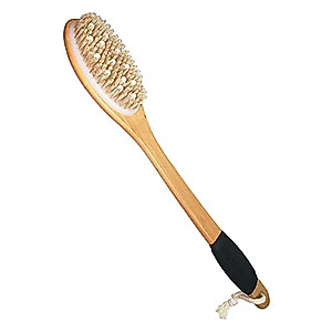 OWIIZI Bath Brush Wooden Curved Long Handle Antiskid Body Shower Brush for Exfoliating, Natural Bristle Back Scrubber for Shower Use Wet or Dry