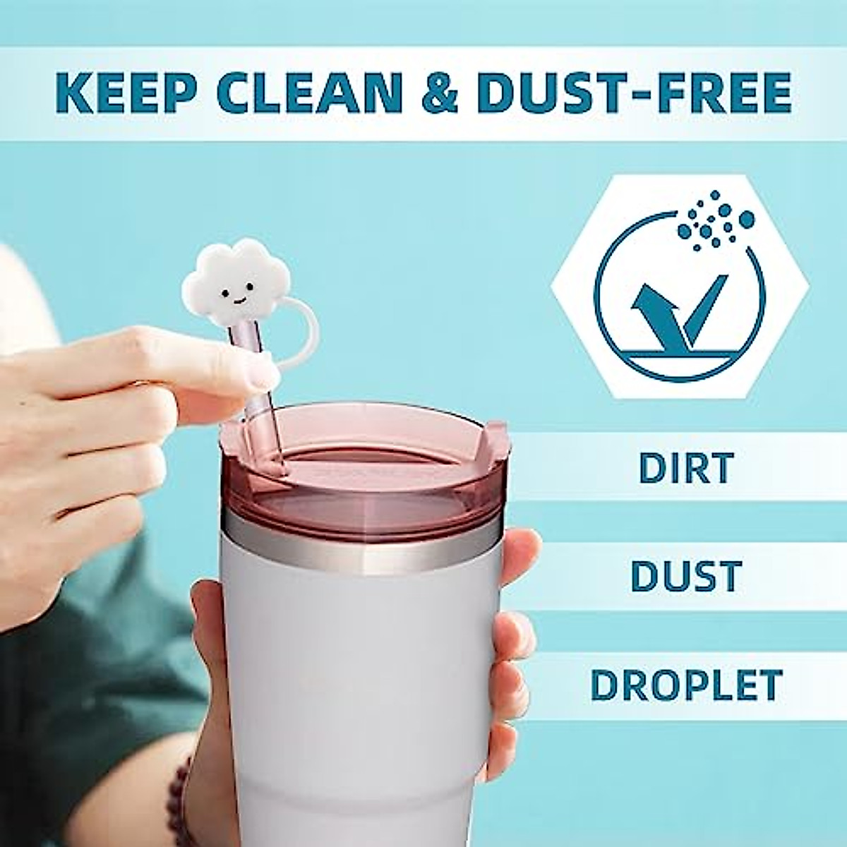 Straw Cover Cap Compatible with Stanley 40/30 oz The Quencher H2.0 Flowstate Tumbler with Handle Straw Topper for Stanley Cup Accessories (Straw Cover Cap - 10mm - 2 Packs - White Cloud)