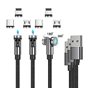 N. NETDOT NetDot 540°Rotation 3in1 Magnetic Charging Cable, 6.6ft 3 Pack Gen15 Magnetic Phone Charger and Magnetic Charger for Micro USB, USB-C/Type C and i-Product, 3in1 Black