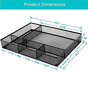 HUANUO Desk Drawer Organizer- 5 Compartments Large Space,16.2 x 12.2 x 2.36 Inches,Multi-use Storage Box Set for Office,Bathroom, Kitchen, Makeup