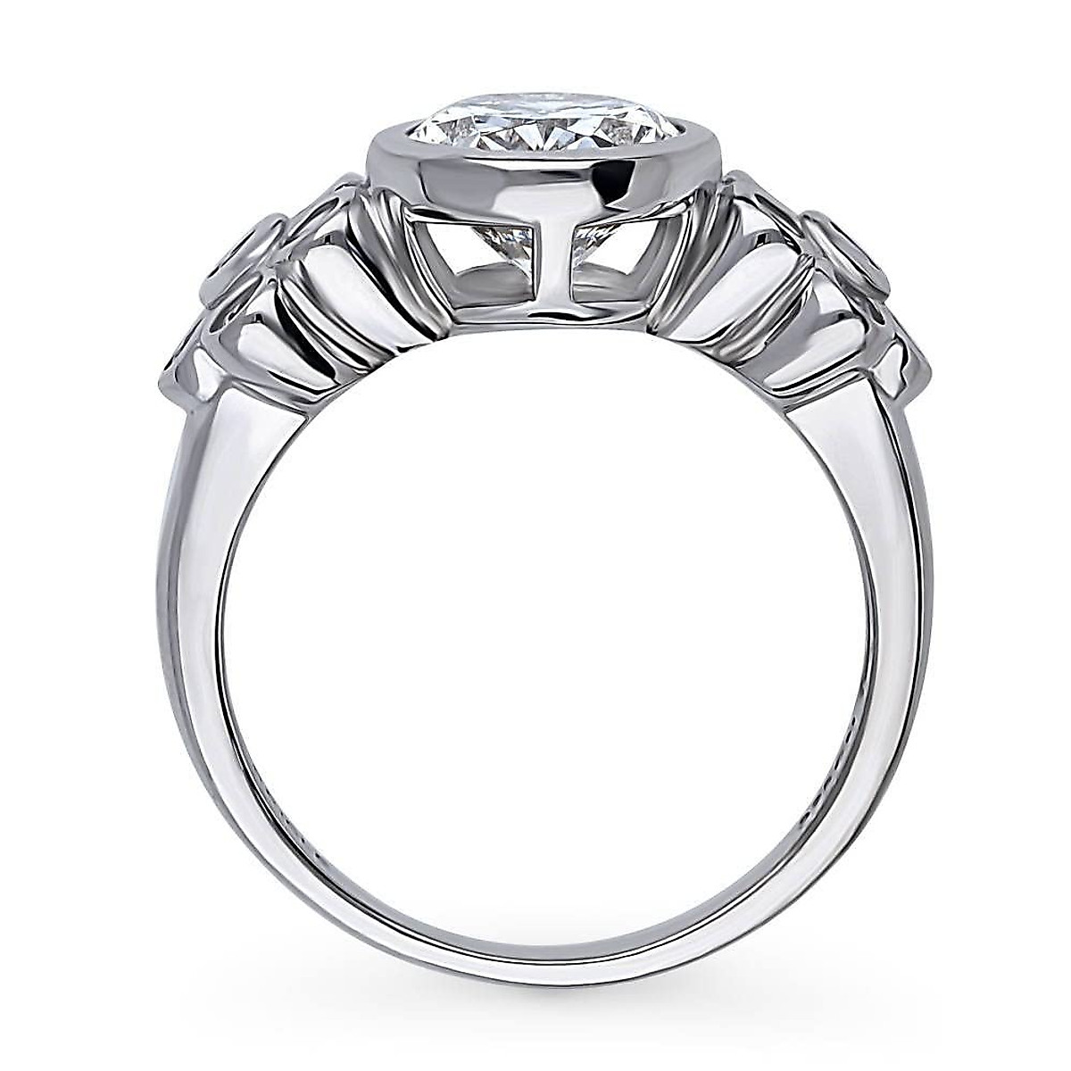 BERRICLE Sterling Silver Flower Wedding Engagement Rings Bezel Set Cubic Zirconia CZ Solitaire Cocktail Ring for Women, Rhodium Plated Size 9