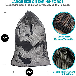 Meeall Mesh Laundry Bag Heavy Duty Drawstring Bag, College, Dorm, Travel, Family and Apartment Dwellers, 27 x 36 Inches, 2 Pack, Black