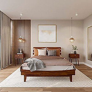 Bme Caden and Dinkee Solid Acacia Wood Deluxe Bed Frame - Mid Century, Retro Style - Easy Assembly - No Box Spring Needed - 12 Strong Wood Slat Support, Queen & Twin, Dark Chocolate