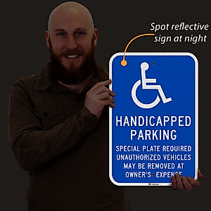 SmartSign "Handicapped Parking - Special Plate Required, Unauthorized Vehicles Removed" Sign | 12" x 18" 3M Engineer Grade Reflective Aluminum