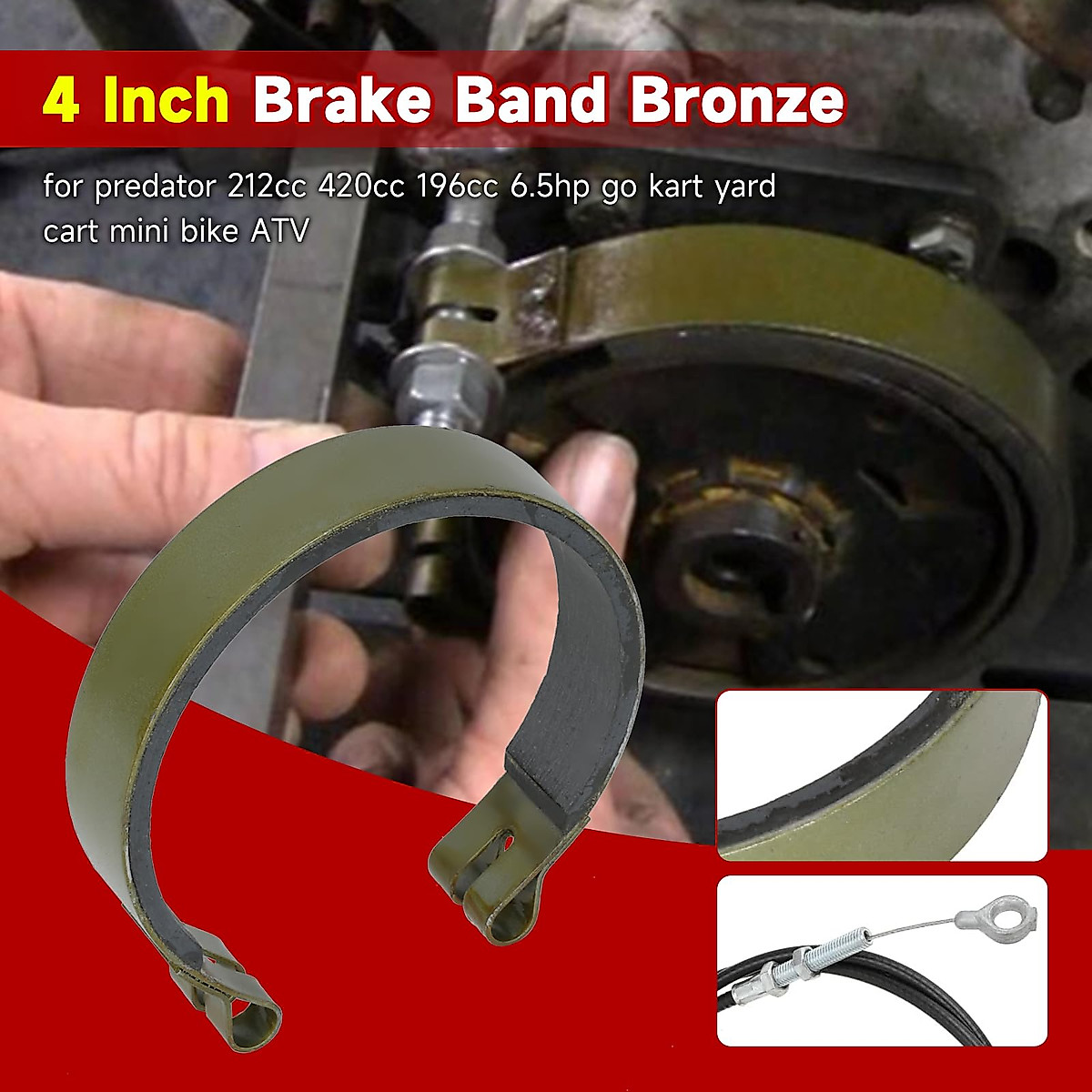 GREHUA 4" Go Kart Brake Band & 71" Throttle Cable Kit Compatible with Predator 212cc 196cc GX160 GX200 6.5hp Manco Bandit Critter 1492 4316 297 Azusa 2251-B Yerf-Dog Yard Cart Mini Bike ATV Parts