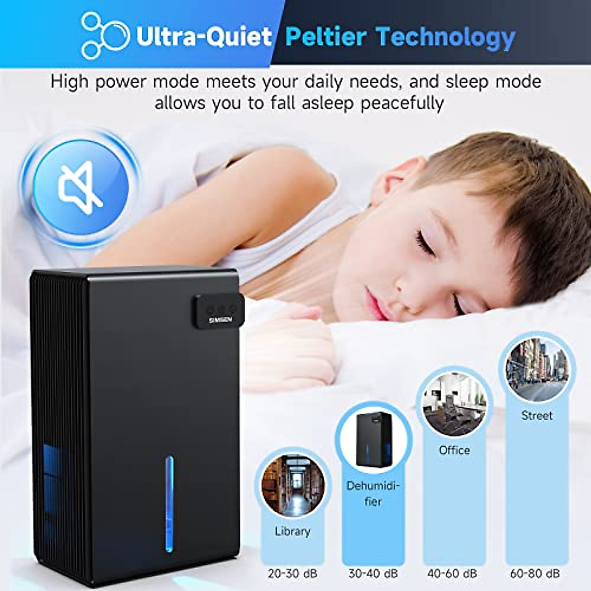 SIMSEN 95oz Dehumidifiers for Home, 8000 Cubic Feet(800 sq ft) Quiet Dehumidifier for Home with Drain Hose and 2 Working Modes, Portable Small Dehumidifiers for Bedroom Bathroom Basements Closet RV