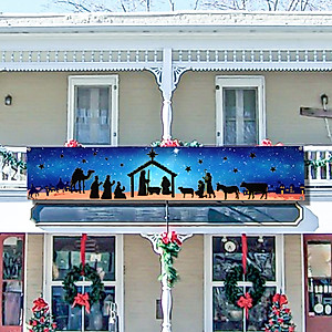 Holy Nativity Christmas Decorations Banner Manger Scene Religious Christmas Yard Sign Banner for Merry Christmas Xmas Outdoor Decorations
