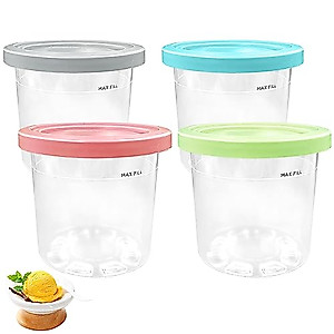 16 oz Ice Cream Pints Ice Cream Containers and Lids,Creami Pint Containers Color lids Ice Cream Storage Containers BPA-Free & Dishwasher Safe Cream Pints Cup for NC301 NC300 NC299AMZ Series (4Pcs)
