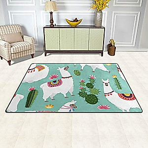 Linomo Area Rug Alpaca Cactus Lama Llama Floor Rugs Doormat Living Room Home Decor, Carpets Area Mats for Kids Boys Girls Bedroom 60 x 39 Inches