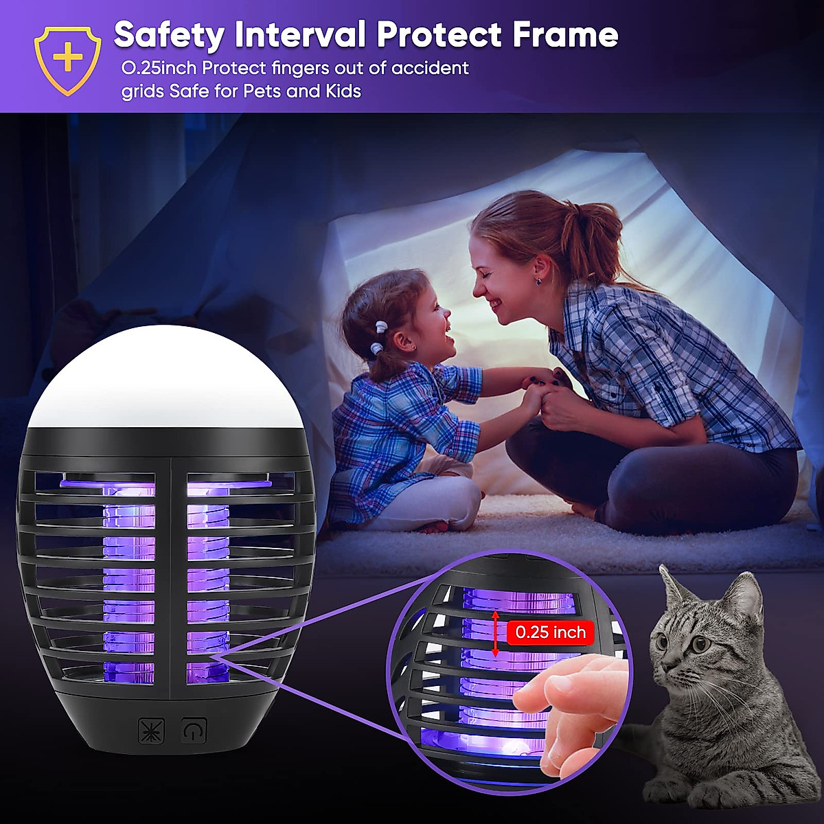 PRODCA Bug Zapper for Indoor & Outdoor, Rechargeable Mosquito Trap, Electric Mosquito Zapper, Fly Zapper for Home, Patio, Backyard, Camping (Black)