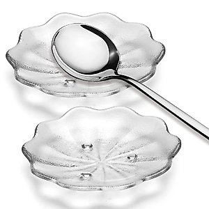 Glass Coffee Spoon Rest Set of 2, Small Spoon Holder Flower Shaped Coffee Spoon Rest Holder for Coffee Bar Stove Top Countertop Coffee Station Decor Kitchen Accessories
