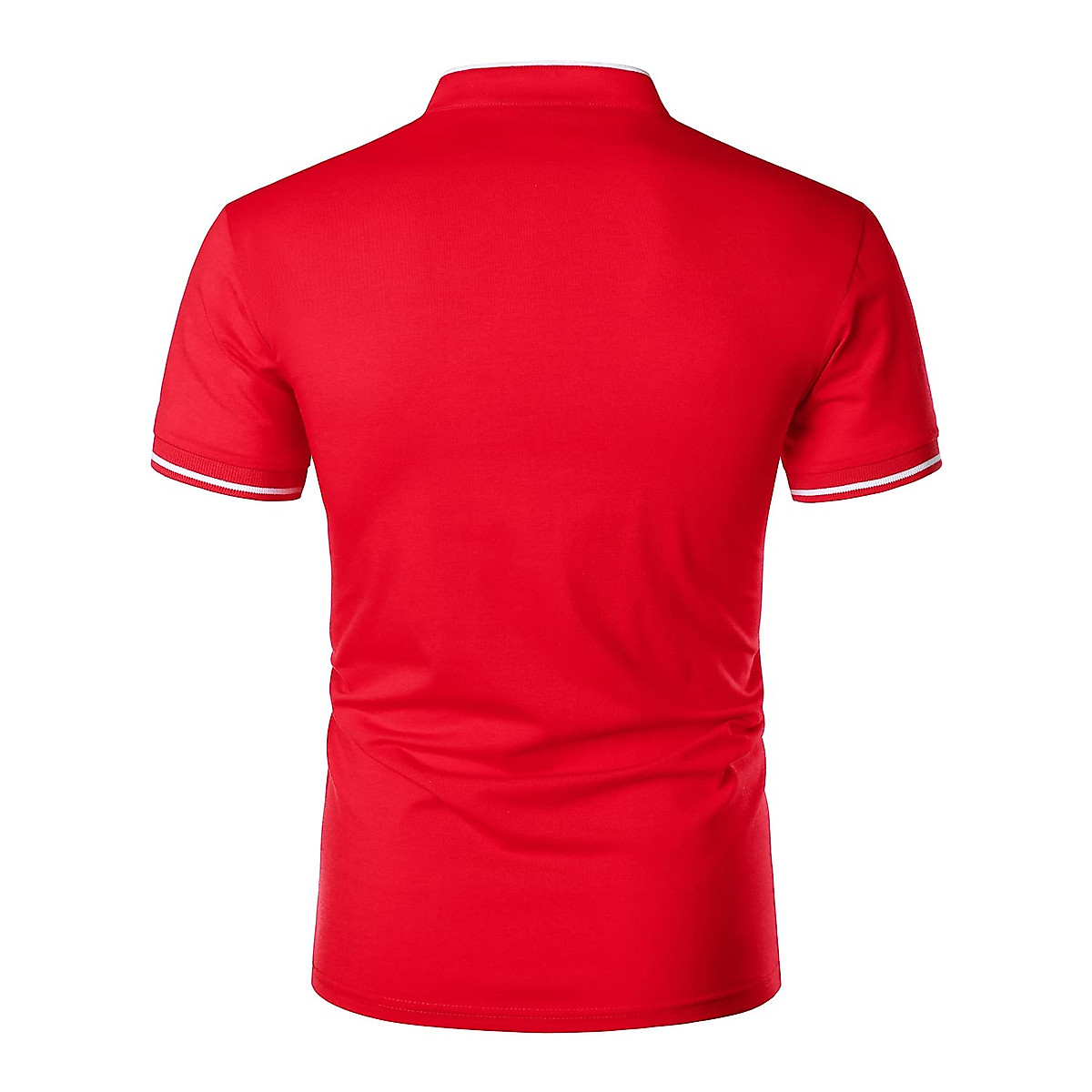 HOOD CREW Mans Fashion Short Sleeve Polo Shirts Summer Casual Band Collar Tops Shirt Red XL