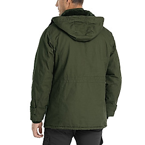 CHEXPEL Men's Cotton Military Jackets with Removable Hood Casual Winter Coat Windproof Work Outerwear Jackets Army Green XL
