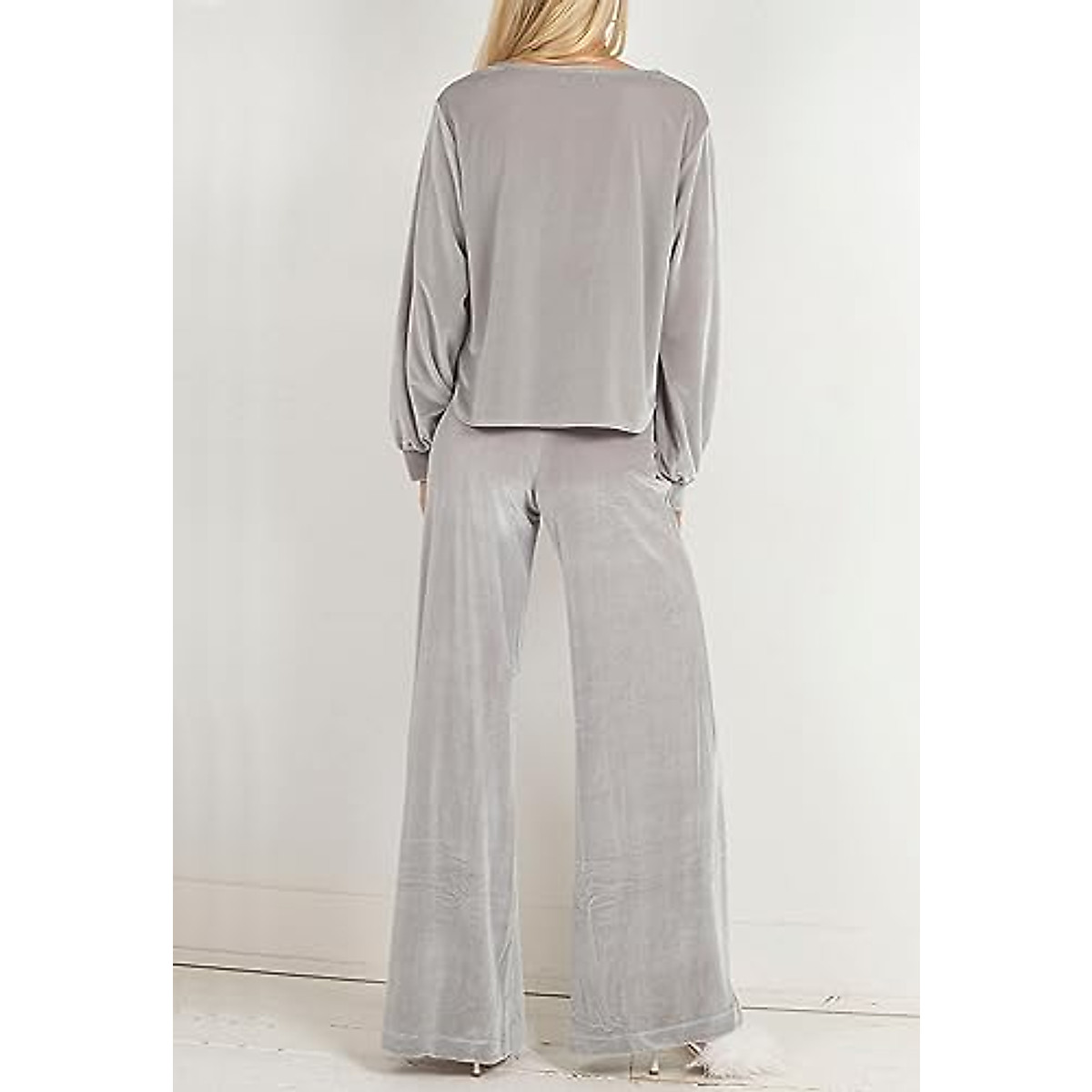 Pink Queen Sweatsuits For Women Set 2 Piece Outfits Pullover Crop Top Loose Long Pants Pajamas Sets Light Grey XL