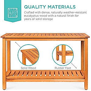 Best Choice Products 48in 2-Shelf Eucalyptus Wooden Console Table Indoor Outdoor Multifunctional Buffet Bar Storage Organizer w/Foot Sliders - Natural