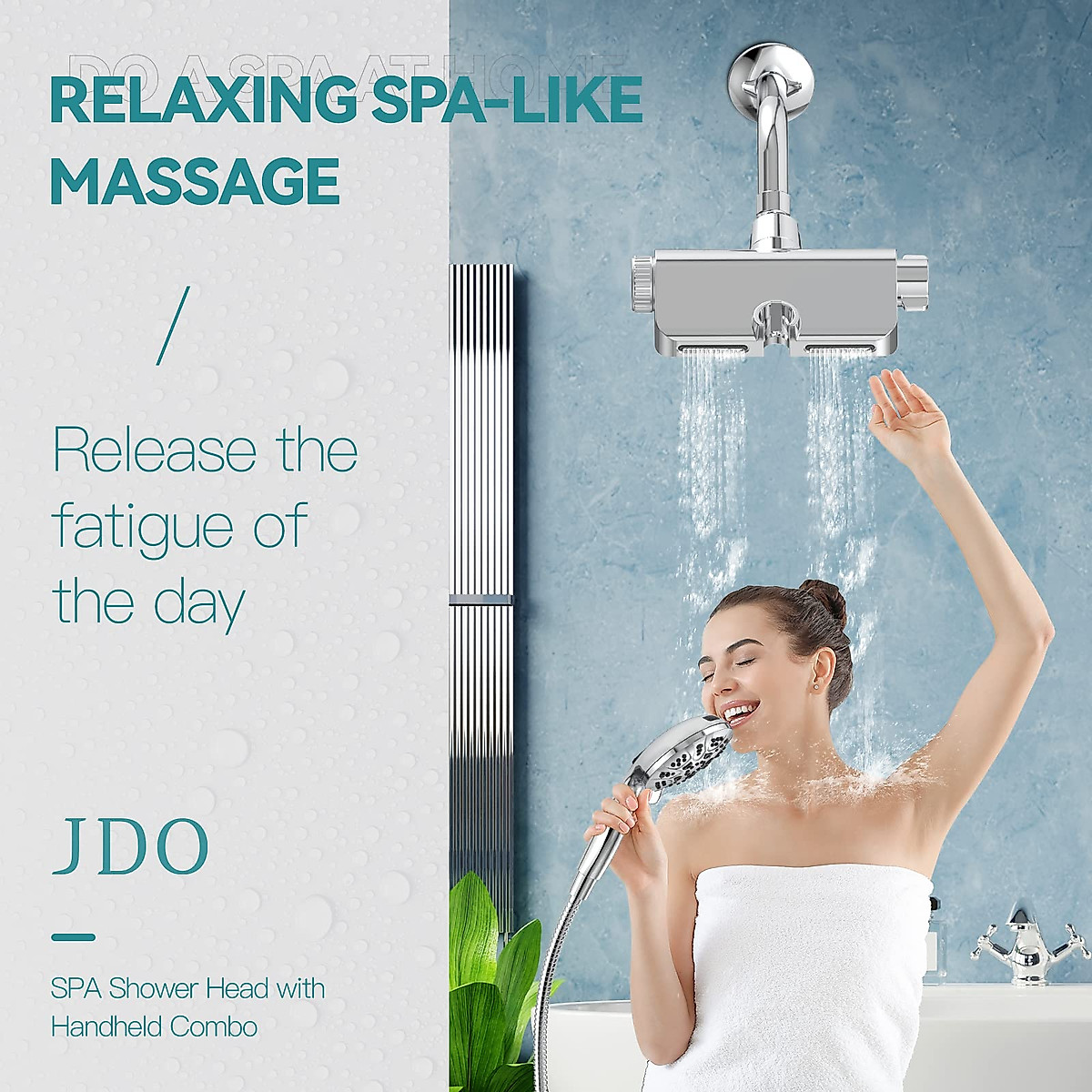 JDO Dual Shower Head with Handheld, 4-in-1 High Pressure Shower Head with Filter, SPA System, Massage Spray, Built in Power Wash, 7 Functions Rain Showerhead Combo with 79" Hose (Chrome)