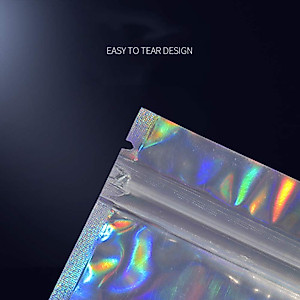 100PCS Clear Airtight Mylar Zip Lock Bags with Hang Hole Resealable Smell Proof Pouch Rainbow Aluminum Foil Packaging Bags Food Storage (10.5x15 (4.1x5.9 inch))