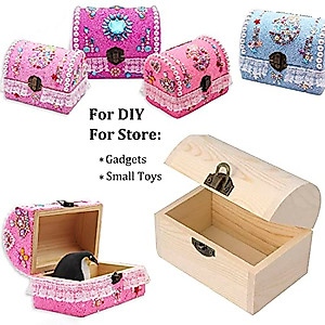 Hsiwto Plain Unfinished Wood Box, Unpainted Wooden Jewelry Box DIY Craft Storage Treasure Chest Toy Case