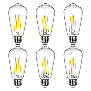 Sigalux Edison Bulbs, E26 LED Bulb ST58 Filament Clear Non-Dimmable Vintage Light Bulbs 60W Equivalent 700LM Daylight White 5000K 15, 000hrs 6 Pack