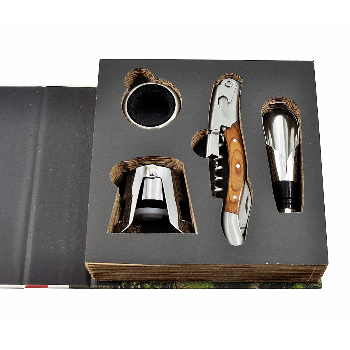 Legnoart Memorabile 4-Piece Professional Wine Set: Wine Opener, Champagne Stopper, Drip Collar, Wine Pourer