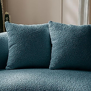 102" Teddy Fleece Boucle Cloud Sofa Modern Half Moon Comfy Sectional Leisure Couch, Beautiful Freestanding Curved Sofa&Couch for Living Room, Professionally Upholstery Perfect Shape, Blue 5 Seats