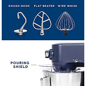 GE Tilt-Head Electric Stand Mixer | 7-Speed, 350-Watt Motor | Includes 5.3-Quart Bowl, Flat Beater, Dough Hook, Wire Whisk & Pouring Shield | Countertop Kitchen Essentials | Sapphire Blue