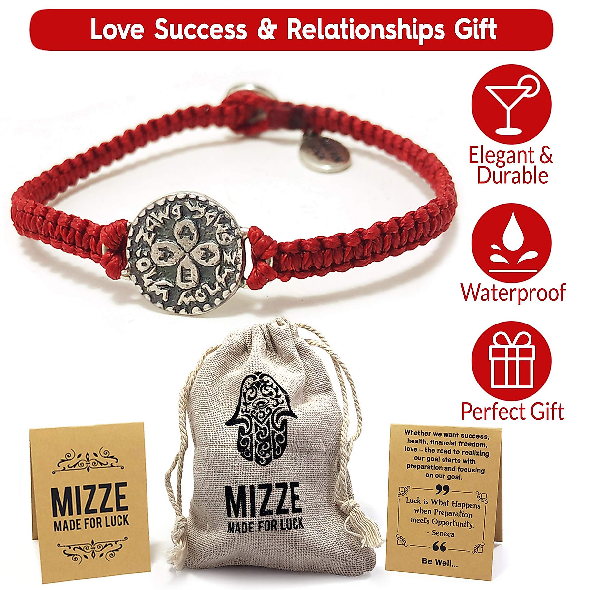 Women's 7" Red Macrame Love Bracelet with Sterling Silver Love Coin Charm Amulet - Sturdy & Elegant gift for Mom, Romantic Gift for Girlfriend or Lover