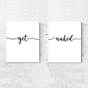 ZLKAPT Set of Two Get Naked Quotes Art Picture No Framed Shimmer Art Paper Black And White Wall Art Paintings For Home Living Room BathRoom Decor 8x10 inches Unframed