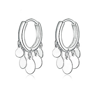 Small Huggie Hoop Earrings Sterling Silver CZ Crystal Tassel Star Circle Disc Dangling Cartilage Earrings Hoops Dainty Christmas Gifts for Women(Silver Circle)