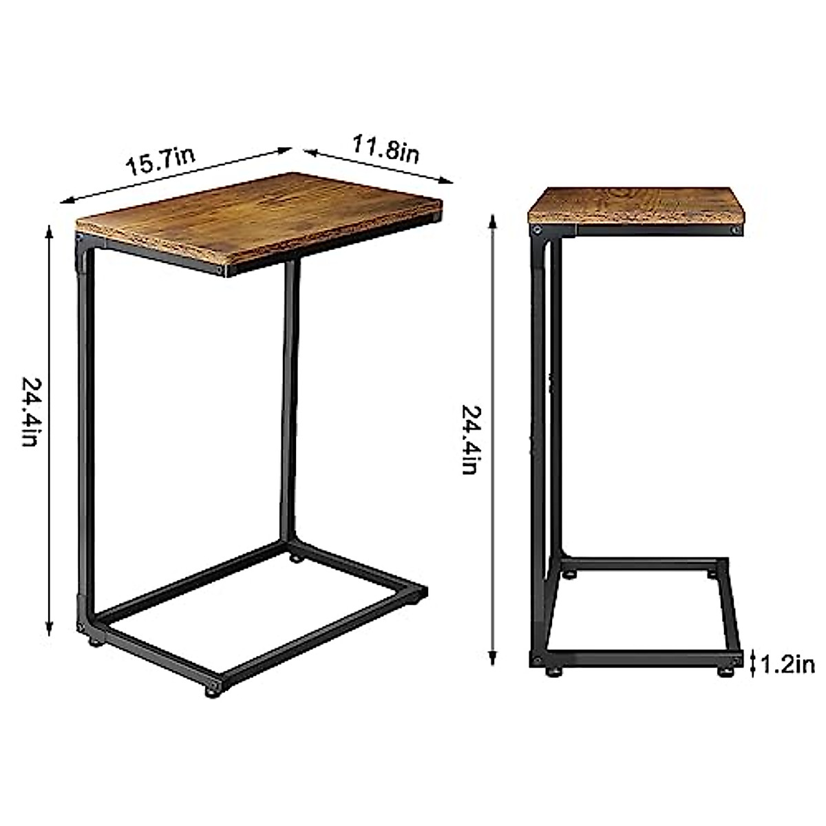 Fixwal C-Shaped End Table, Side Table for Sofa, Vintage Accent Couch Table with Metal Frame for Coffee Snack Laptop