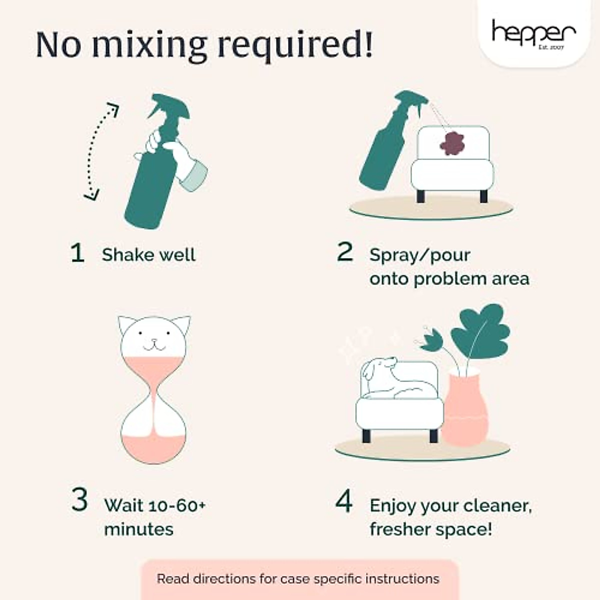 Hepper Advanced Bio-Enzyme Pet Stain & Odor Eliminator Spray - Smell, Stain & Urine Remover for Cats, Dogs & Other Animals - 32oz Spray Safe for the Home - For Use on Couches, Carpets, Litter Boxes, Beds, etc.