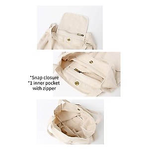 Jeelow Canvas Bucket Tote Shoulder Bag Handbag Purse Women (Beige)