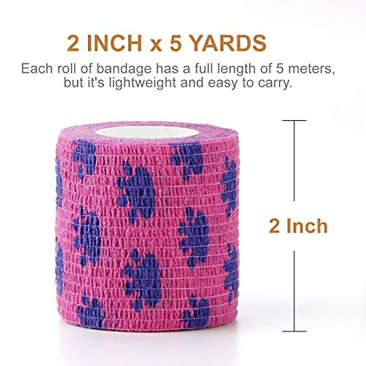 MUEUSS Self Adhesive Bandage Wrap Cohesive Bandage for Dogs Cats Horses Bandage, Pet First Aid Tape Athletic Sports Wrap Tape Non-Woven Elastic Self Adherent Wrap for Knee Ankle (2inches 6rolls)