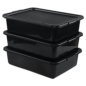 Aninhao 3 Pack 13 L Food Service Bus Tubs with Lids, Commercial Utility Bus Box, Black