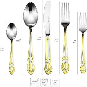 Venezia Collection "Michelangelo" 75-Piece Fine Flatware Set, Silverware Cutlery Dining Service for 12, Premium 18/10 Surgical Stainless Steel, 24K Gold-Plated Hostess Serving Set, Wooden Storage Case