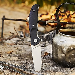Pocket Knife - Black Folding Knofe with G10 Handle - 9CR18MOV Stainless Steel - Multipurpose Work Jack Tactical Knives - Best for EDC Camping Fishing Hiking Hunting - Cool Gifts for Men S-22